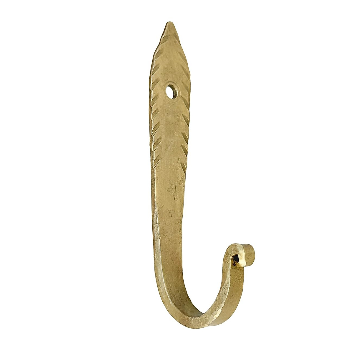 Living Ideas Hand Forged Coat Hook Wrought Iron Handmade Rustic Wall Hook for Towel, Plant & Mug Blacksmith Farmhouse Bathroom Hook Rack Antique Brass Finish Heavy Duty Kitchen Utensils Hooks