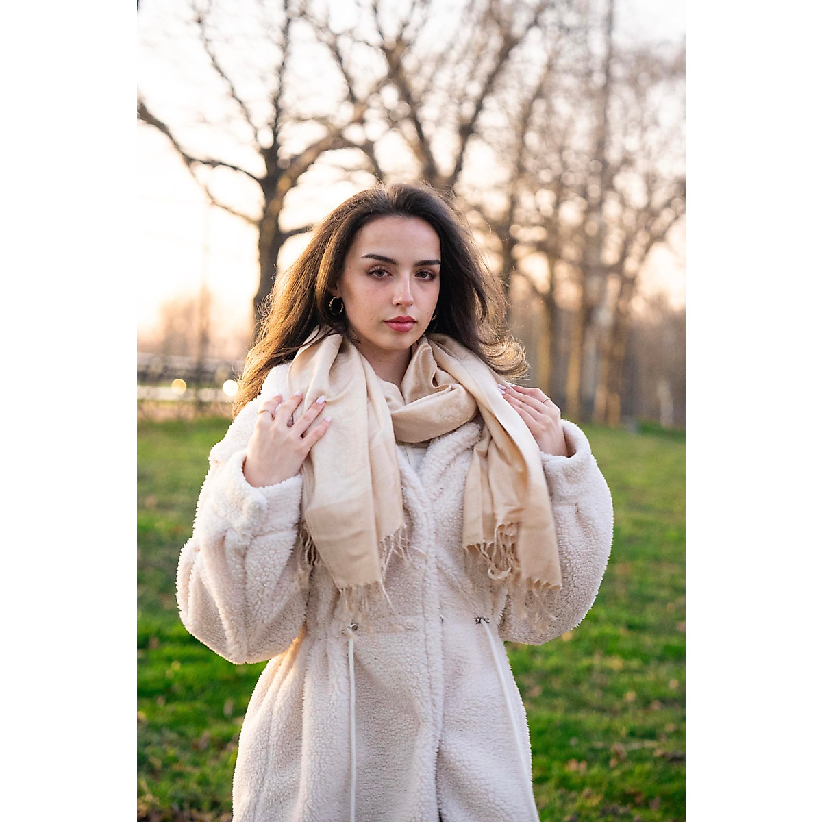 Achillea Two Tone Vintage Jacquard Paisley Pashmina Shawl Wrap Scarf (Champagne)