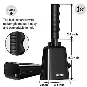 8 Inch Steel Cow Bell with Handle, 2-Pack Noise Makers Cowbell for Sport Events Cheering Hand Bell for Football Games,Party, Concert, Graduations, School, Farm Ranch(Black)
