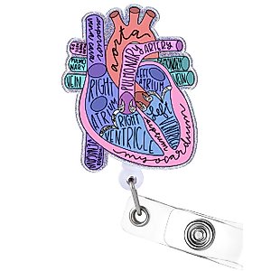 Cardiac Badge Reel Holder Retractable with ID Clip for Nurse Nursing Name Tag Card Heart Anatomy Nursing Student Doctor RN LPN Medical Assistant Work Office Alligator Clip Badge Accessories