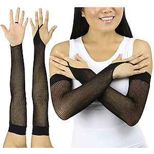ToBeInStyle Women’s Fashion Fishnet Finger Loop Long Length Novelty Gloves - Black