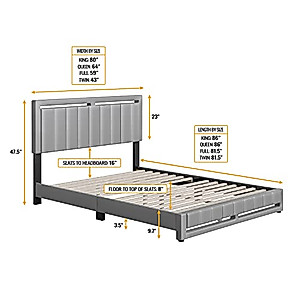 Boyd Sleep Beaumont Upholstered Platform Bed Frame with Headboard, Mattress Foundation NOT Required: Faux Leather, Grey, Full