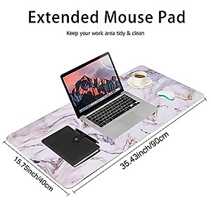 Anyshock Desk Mat, Gaming Mouse Pad Large (35.4" x 15.7" inch), XXL Keyboard Pad with Stitched Edges, Non Slip Rubber Base, Waterproof Computer Desk Pad for Office, Home, Men(Platinum Marble)