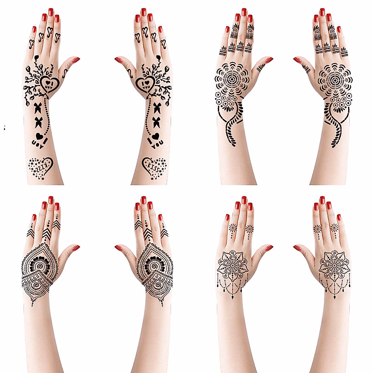 Xmasir 20 Sheets Henna Tattoo Stencil Kit, 3.74" x 7.28" Temporary Tattoo Templates Indian Arabian Self Adhesive Tattoo Sticker for Face Body Art Paint