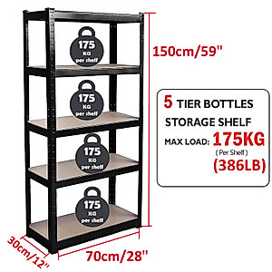 Autofather Heavy Duty Steel Frame 59" x 28" x 12" Garage Shelf, Shelving Units and Storage Rack 5-Tier Garage Shelf, Storage Shelving Unit for Home/Office/Dormitory/Garage