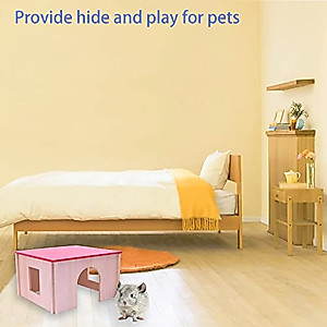 HERCOCCI Guinea Pig Wooden House, Play & Chew - Small Animal Hideout Hut with Window Habitat for Guinea Pig Chinchilla Hedgehog Gerbil Hamster Rat (Red)