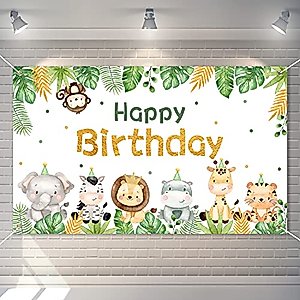 Safari Jungle Backdrop for Birthday Party Decorationss,Large Size 3 x 5Ft Banner Cute Animals Zoo Theme for Kids Boys Birthday Party Supplies