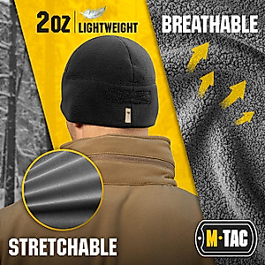 M-Tac Tactical Beanie Fleece Watch Cap - Winter Hat Elite - Patch Panel (Black, L)