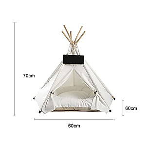 Pet Teepee with Soft Cushion for Dogs, Cats, Rabbits and Puppies, Portable Pet Tent, White Dog Tent. Pet House with Bed, Washable Dog Teepee, Portable Dog House (White)