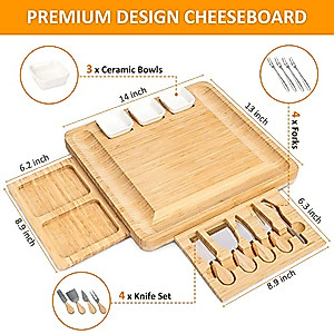 FamRica Charcuterie Board Set Cheese Board with 2 Drawers, Bamboo Cheese Tray Serving Board - Unique Mothers Day Gifts, Wedding, Housewarming, Birthday Gifts