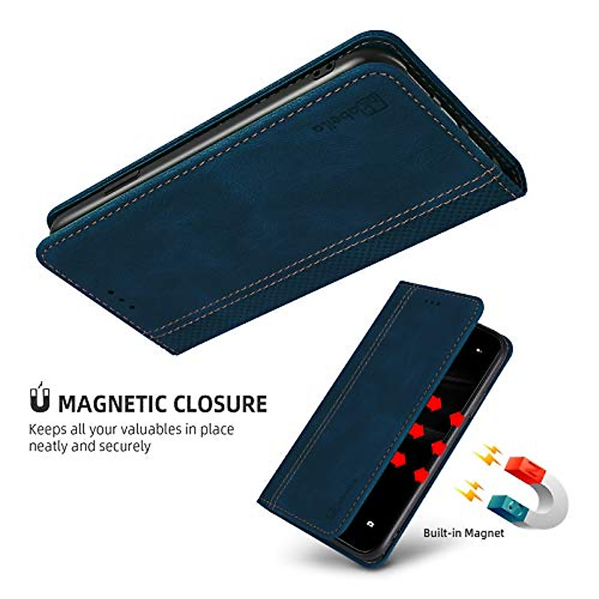AKABEILA for Oppo Reno 6 Pro Plus 5G Case Luxury PU Leather Flip Wallet Case Card Holder Magnetic Closure Kickstand Shockproof Women Men Mobile Phone Cover for Oppo Reno 6 Pro 5G 6.55" Blue