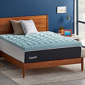 Lucid 3 Inch Mattress Topper Full – Memory Foam Mattress Topper Full – 5 Zone Gel Infusion – CertiPur Certified Foam – Dorm Room Essentials