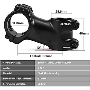 ZECHAO Mountain Road Bike Stem,Bike Stem Ultralight Stem 31.8mm Handlebar Stem 17 Degree 60/70/90/80/100/110mm Bike Stem Bike Stem (Color : 10 Degrees, Size : 60mm)