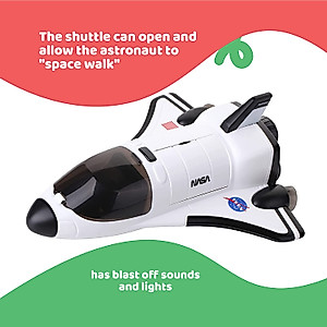 Dazmers Spaceship Shuttle Toy with Astronaut Figure - Light-Up Rocket Ship with Blast-Off Sound Effects - Space Exploration Play and Interactive Space Toys for Kids 5-8 Years Old - 10x8x4 Inches