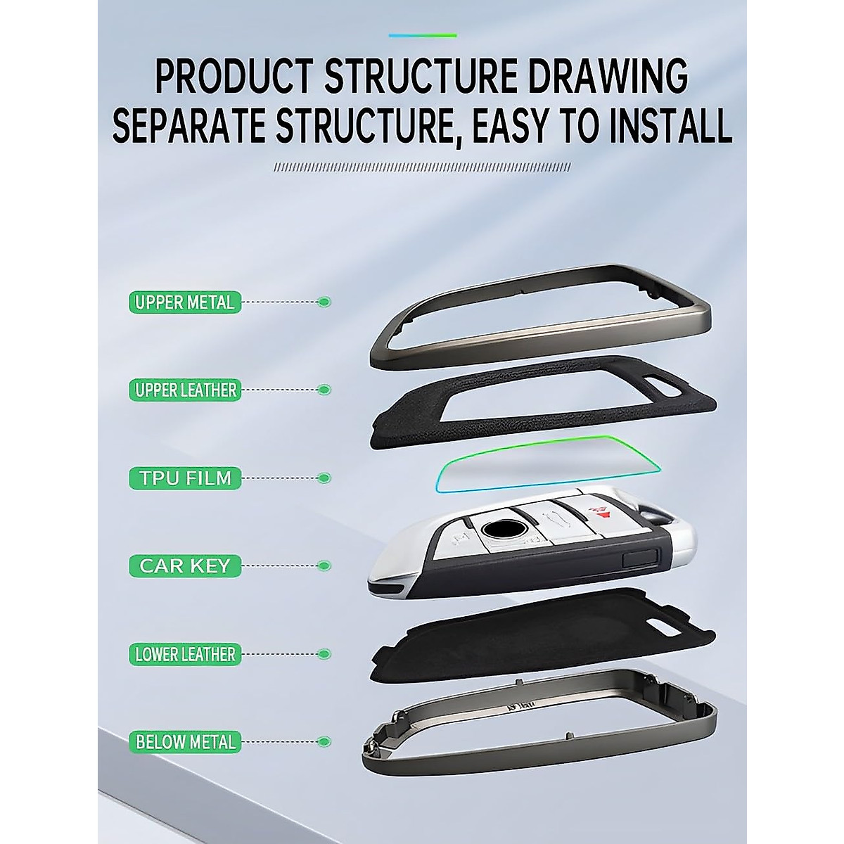 HUBEIVO for BMW Key Fob Cover Case Metal Shell Car Smart Keys Protect Keychain (P-BWBqz-Brown)