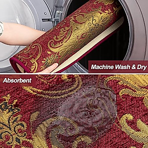 Loom and Mill Luxury Bathroom Rugs Set 3 Pieces, Absorbent & Non-Slip Chenille Memory Foam Bath Rug Set with U Shaped Toilet Mat, Soft Washable Bath Mats for Bathroom Floor,Tub and Shower(Red)