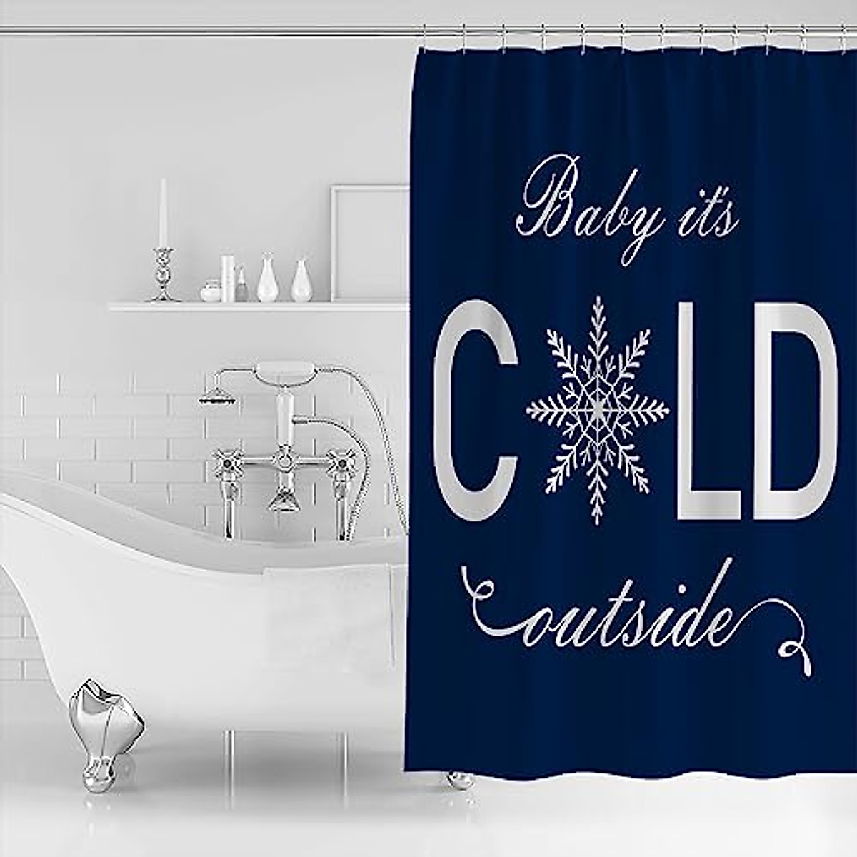 Shower Curtains for Bathroom, Christmas Waterproof Fabric Shower Curtain with Hooks, Water Repellent Bath Curtain for Home Hotel Bathtub Decor 36 x 72inch Cold Winter Snowflakes Blue Backdrop