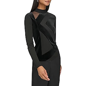 Karl Lagerfeld Paris Women's Logo Stretch Long Sleeve Top, Black