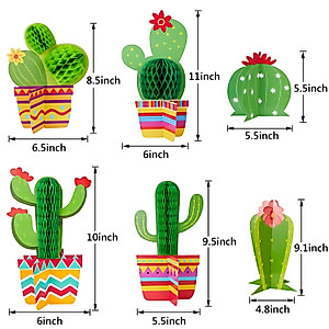 6 Pieces Cactus Party Decorations Kit Includes 4 Pieces Cactus Honeycomb Table Centerpieces and 2 Pieces Cactus Paper Cutouts for Fiesta Cinco De Mayo Mexican Theme Party Birthday Baby Shower