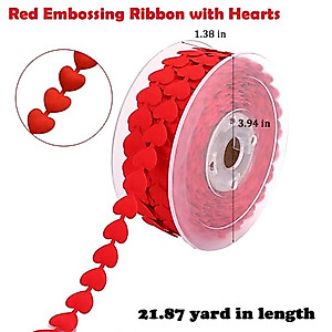 Valentines Wired Ribbon 5/8 in Embossed Heart Valentine Day Ribbon Red Heart Ribbon for Valentine's Day Anniversary Wedding Wrapping Crafts DIY Crafts Party Decor