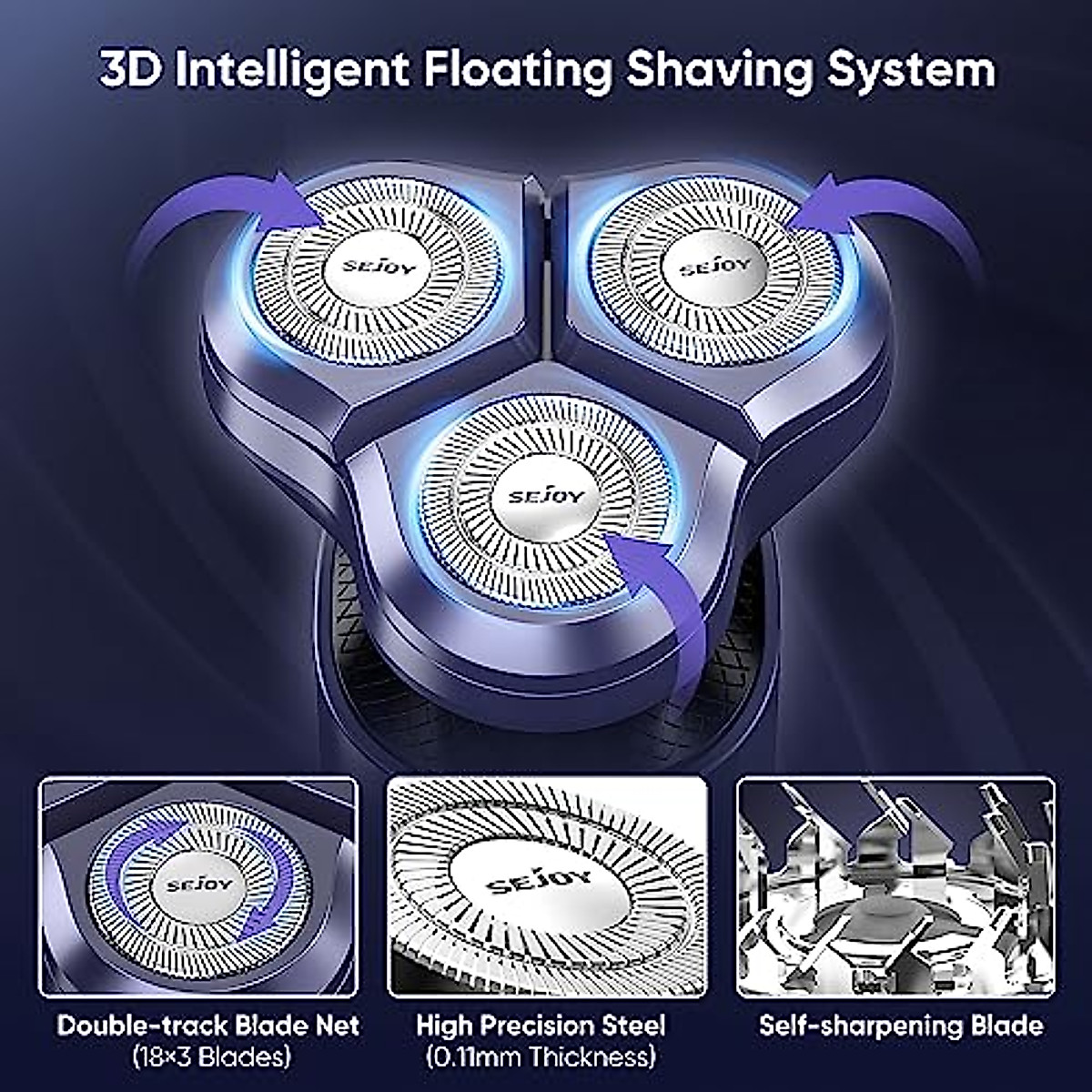 Electric Razor for Men, 2023 Men's Electric Shavers Rotary, LED Display-IPX7 Waterproof-Rechargeable, Electric Shaver for Men Cordless 5 in 1-3D Floating Head Replaceable Blades-Gifts for Men, Purple