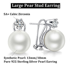 Pearl Stud Earrings Pearl Diamond Earrings for Women Pearl Stud Sterling Silver Pearl Earrings Dangle Silver Pearl Earrings for Women Han han Pearl Earrings Large Pearl Stud with Diamond 13MM