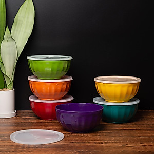 KX-WARE Melamine Snack Bowls with Lids - 28 oz/6 inch 100% Melamine Cereal/Salad Bowls | set of 6 Multicolor