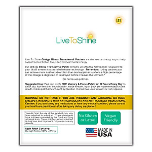 Live To Shine Ginkgo Biloba Patch - 30 Gingko Transdermal Patches - One Month Supply for Women and Men - USA Made