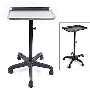 Adjustable Height Salon Rolling Alu Tray Cart+Wheel Hairdressing Tool Hair Stylist Storage Trolley for Salon Beauty Spa Tattoo Mobile Beauty Spa Service Instrument USA Stock (Silver)