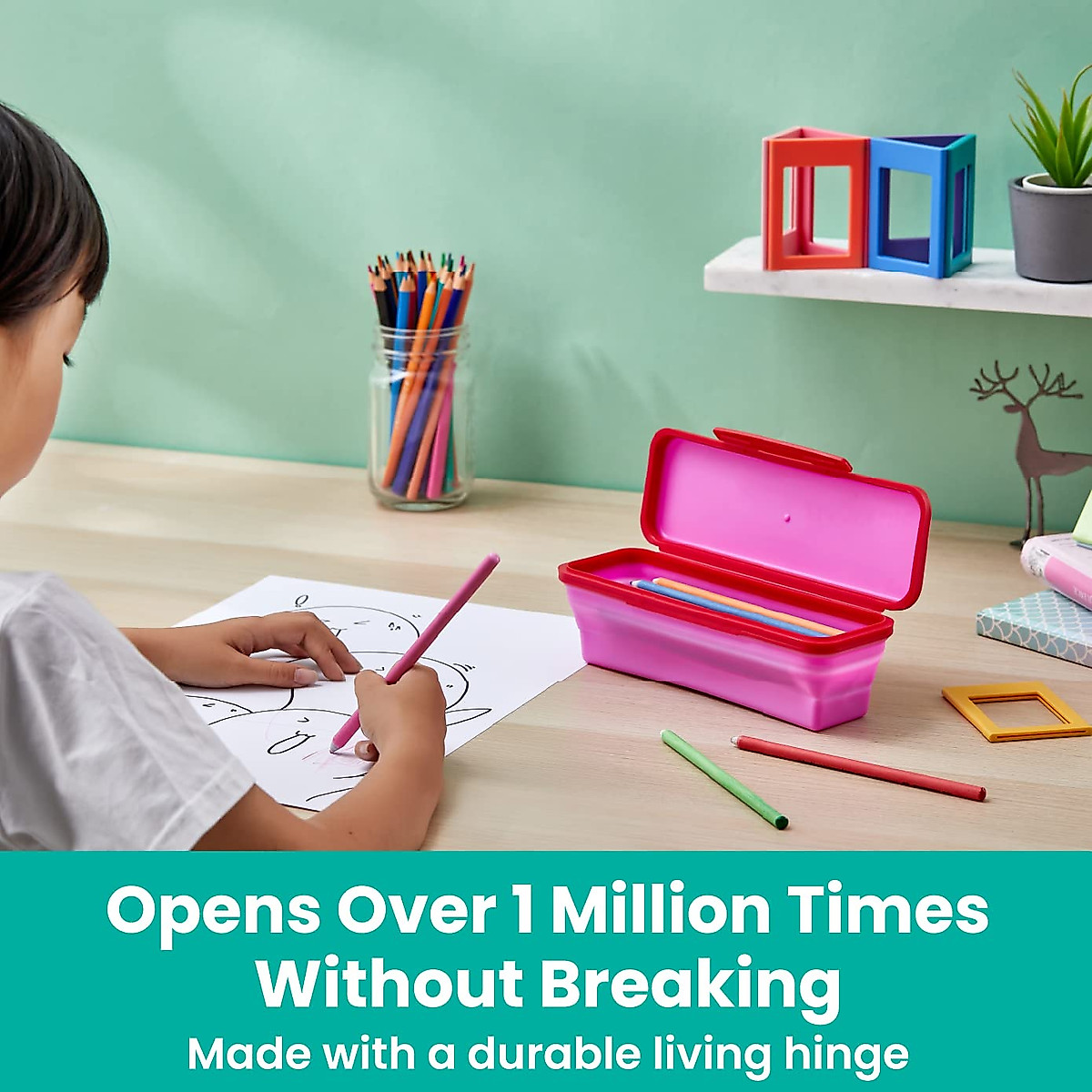 It's Academic Flexi Storage Box with Lid, Compact and Collapsible Pencil Case Design for Craft and School Supplies, Pink and Blue, 2 Pack