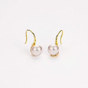 18K Gold Plated Akoya Pearl Earrings Dangle Drop 8.5-9mm Pearl 925 Sterling Silver Fine Jewelry for Women