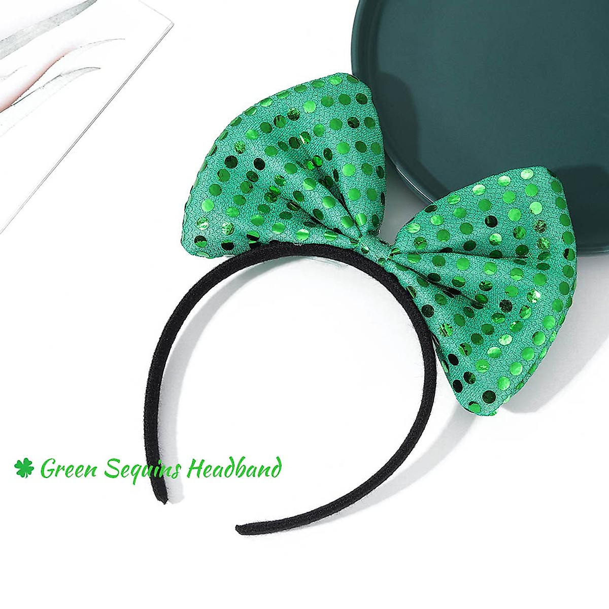 DRESBE Green Sequins Bowknot Headbands St. Patrick's Day Headband Festival Costume Accessories for Women and Girls(Pack of 2)