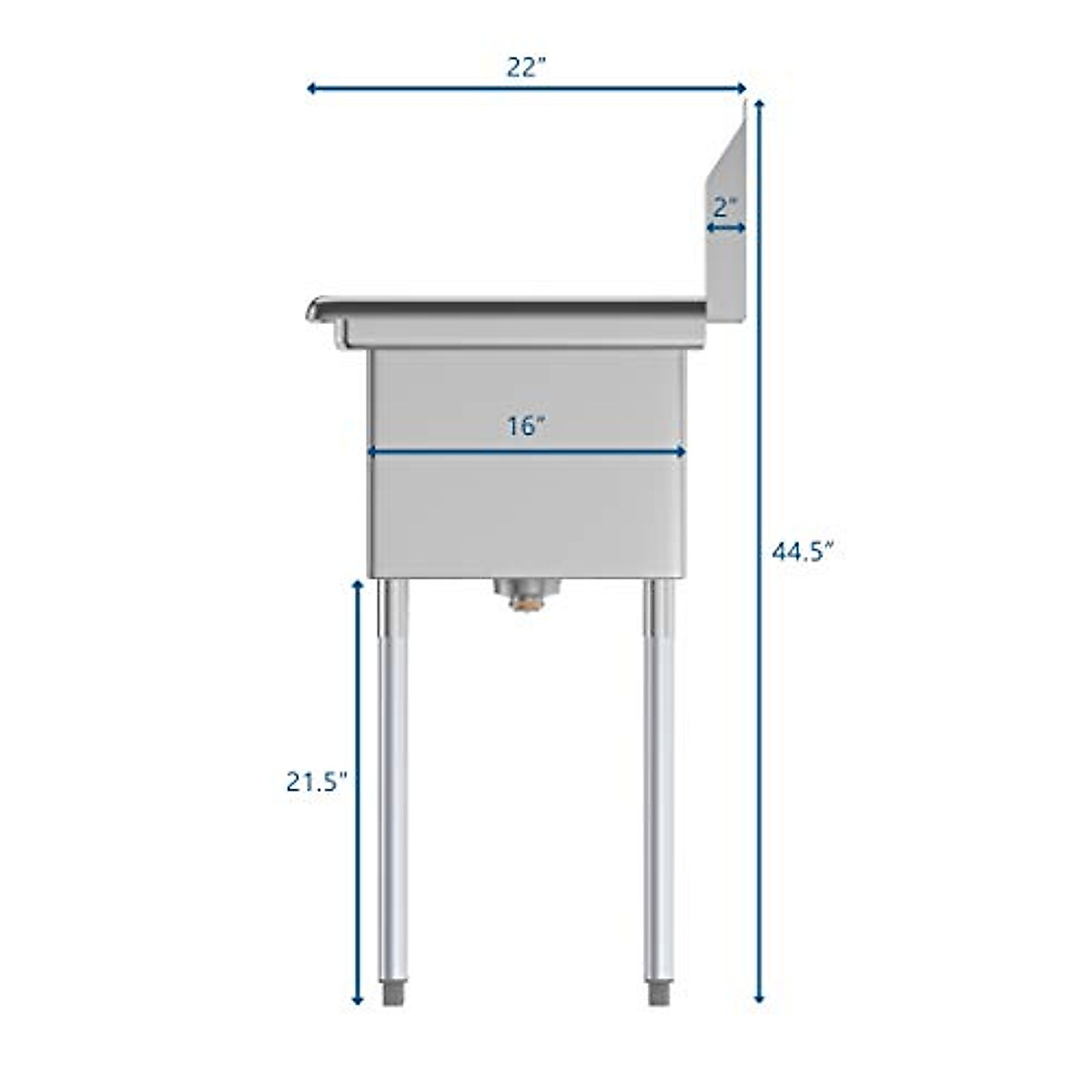 KoolMore 1 Compartment Stainless Steel Commercial Kitchen Prep & Utility Sink with Drainboard - Bowl Size 14" x 16" x 11", Silver