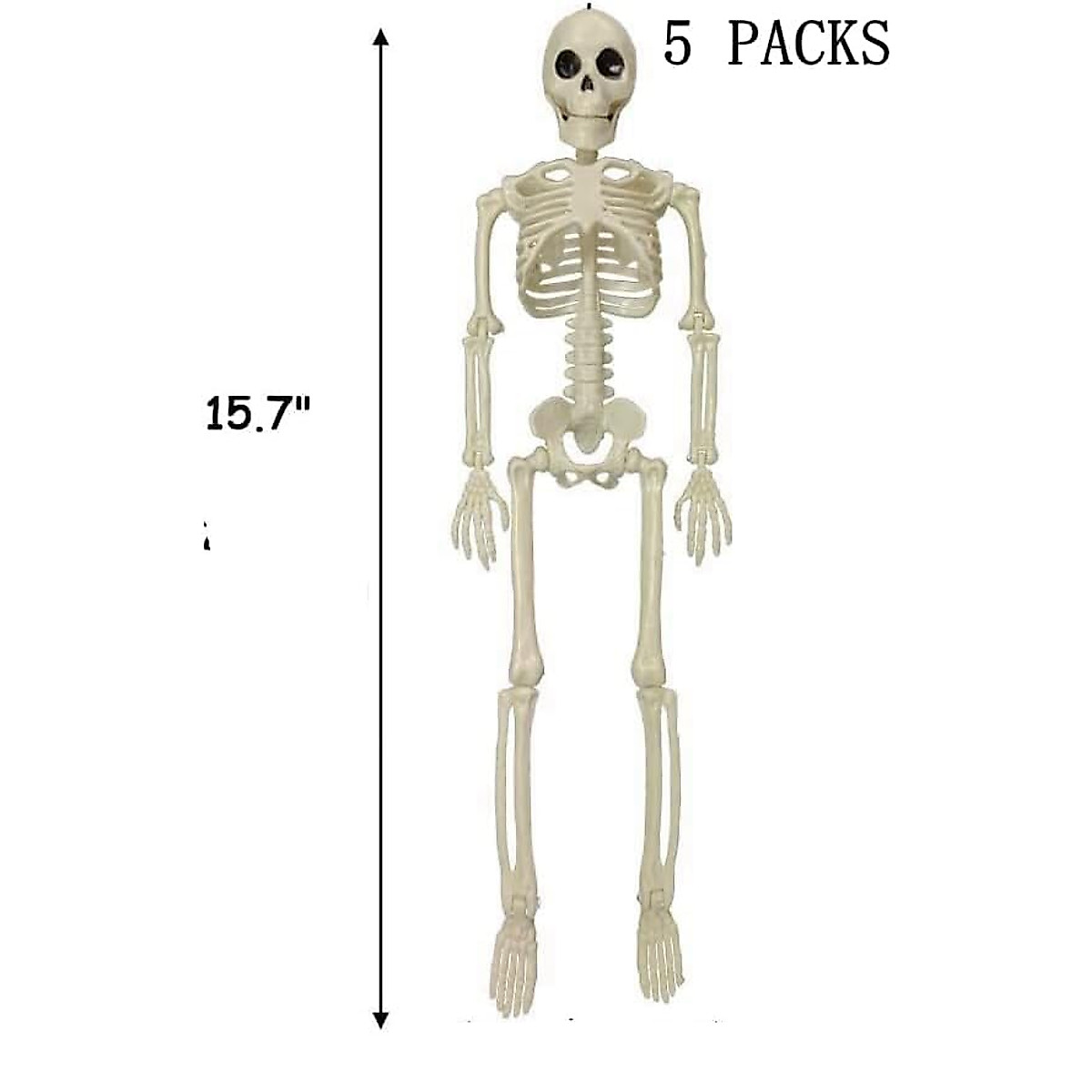 Halloween Skeletons Decorations, 16" Posable Plastic Skeleton 5 Packs, Full Body Skeleton Bulk with Movable Joints, Realistic Spooky Scary Skeletons for Outdoor Indoor Halloween Party Haunted House