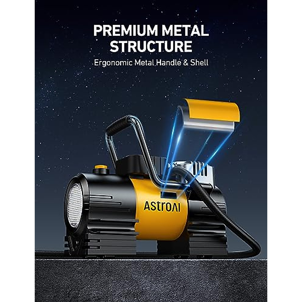 AstroAI Tire Inflator Portable Air Compressor (Up to 150 PSI) Tire Pump for Car 12V DC Digital Air Pump with 12 LEDs Super Bright Light for Bicycle, Motorcycle, Automotive Car Accessories