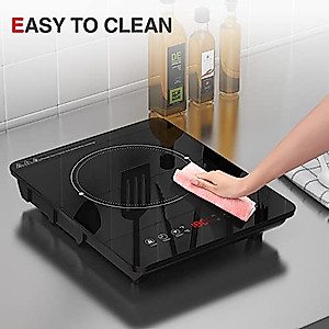 QTYANCY Portable Induction Cooktop, 110V Electric Cooktop Countertop Burner with LED Touch Screen, Overheat Protection Function Hot Plate, 9 Power and Temperature , Black Crystal Glass Surface, Timer and Safety Lock