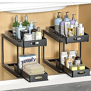 Aojia Under Sink Organizer with 2 Sliding Drawers, Bathroom Organizer Under Cabinet, Pull-out Under Sink Storage，Under Cabinet Storage for Kitchen and Bathroom