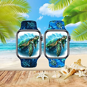 Sea Turtle Sport Watch Bands Compatible with Apple Watch Band 38mm 40mm 41mm,Silicone Strap Wristbands Compatible with iWatch Bands Series SE 7 6 5 4 3 2 1 for Girls Women Boys Men Couple Boyfriend Girlfriend Lover Gifts