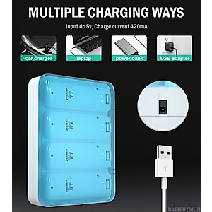 4-Ports Charging Station for Wii Remote Controller Battery, 4pcs Rechargeable Batteries for Wii WiiU Game Controller