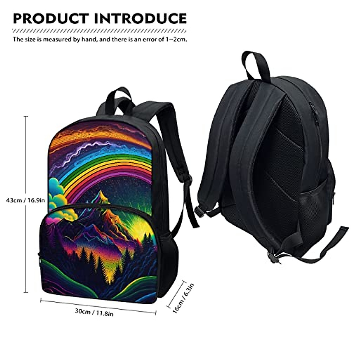PORCLAY Rainbow Aurora Backpack Kids School Preschool Elementary Girl Bookbag Cute Aesthetic Preppy School Bag for Girls 3-5 Durable Laptop Rucksack Daypack