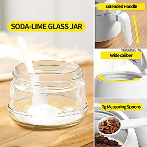 Roweida Glass Spice Jars and Sugar Bowls - Airtight Seasoning Containers with Spoon Lids, Set of 3 for Kitchen Counter