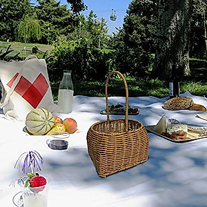 Takefuns Rattan Flower Basket, Hand-Woven Wicker Storage Basket with Handle, Handbasket Storage Box Picnic Petal Basket for Home Wedding Garden Decoration (Style 3)