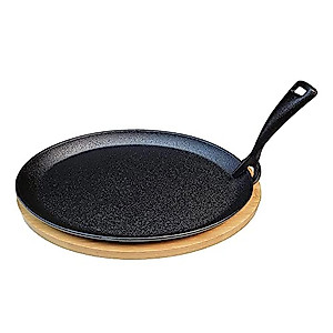 HAWOK Cast Iron Fajita pan with Bamboo Tray and Handle Set of 4…