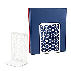 3D Metal White Bookends for Heavy Books, Premium Boho Book Ends for Office, Sturdy Book Stopper, Rustproof and Durable Bookends Decorative Unique for Home, 7 (L) x 4.75 (W) inches, 1 Pair - Geomod