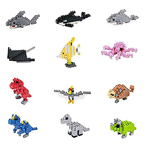 Jellydog Toy Mini Building Blocks, 12 in 1 Dinosaurs Blocks, Ocean Building Sets,Party Favors for Kids, Assorted Mini Animals Building Blocks Sets for Goodie Bags,Prize,Cake Topper…