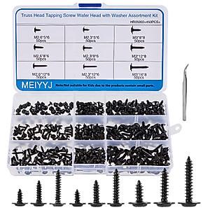 MEIYYJ 450pcs Phillips Truss Head Self Tapping Screws,M2.3 M2.6 M3 Pan Head with Washer Screw,Carbon Steel Self Drilling Screws.