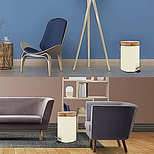 L-Line Way Small Bathroom Trash can with Pedal,Eco Friendly Bamboo lid Soft Close,0.8 Gal/3L .Beige Steel with Removable Inner bin.Strong &Anti Skid Pedal.Color Box.Unique & Boutique Style