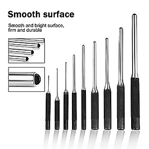 Roll Pin Punch Set with Storage Pouch and Hammer, 9 Piece Steel Removal Tool Kit for Jewelry, Watches, Rifle Pins and Craft