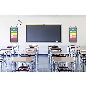 Storage Pocket Chart with 5 Pocket, 2 Pack Heavy Duty Storage Chart Hanging Wall File Organizer ​Included 4 Over Door Metal Hangers - Organize Your Assignments, Files, Scrapbook Papers & More (Gray)