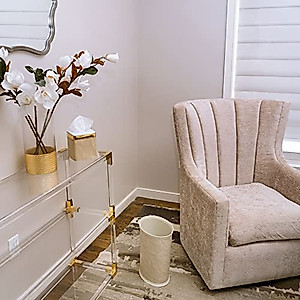 Made in USA Set of 2 Faux Beige Leather 5-Gallon Vinyl Waste Basket & Cube Tissue Box Cover